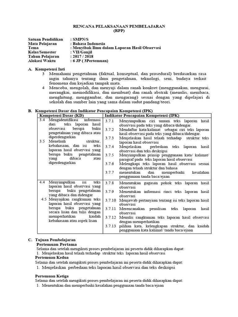 RPP Bab 4 Kegiatan A | PDF