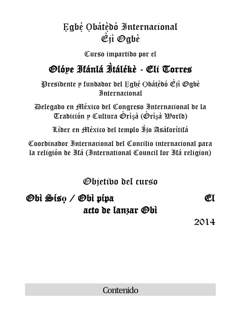 Curso de Obì Sísọ en Cultura Yorùbá | PDF