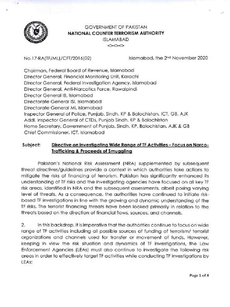 Directive On Investigation Wide Range TF Activities - Compressed | PDF