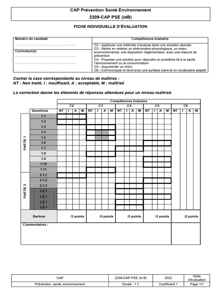 2022 Grille Éval Sujet 2 | PDF