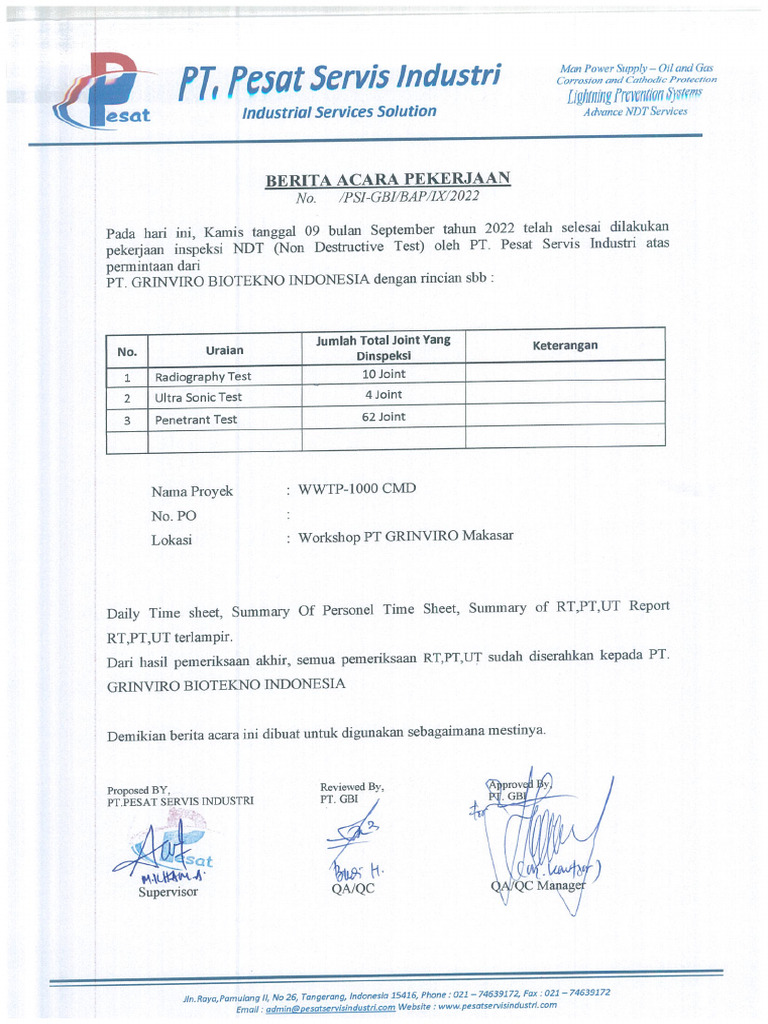 Summary Penetrant Test Daff Tank | PDF