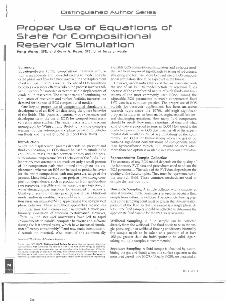Proper Use of Equations of State For Compositional Reservoir Simulation | PDF | Petroleum ...