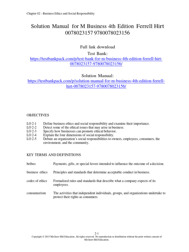 Solution Manual For M Business 4th Edition Ferrell Hirt 0078023157 ...