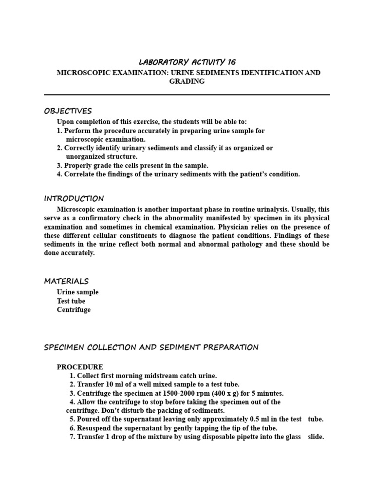 Aubf Lab Sheet Urine Microscopic Exam | PDF