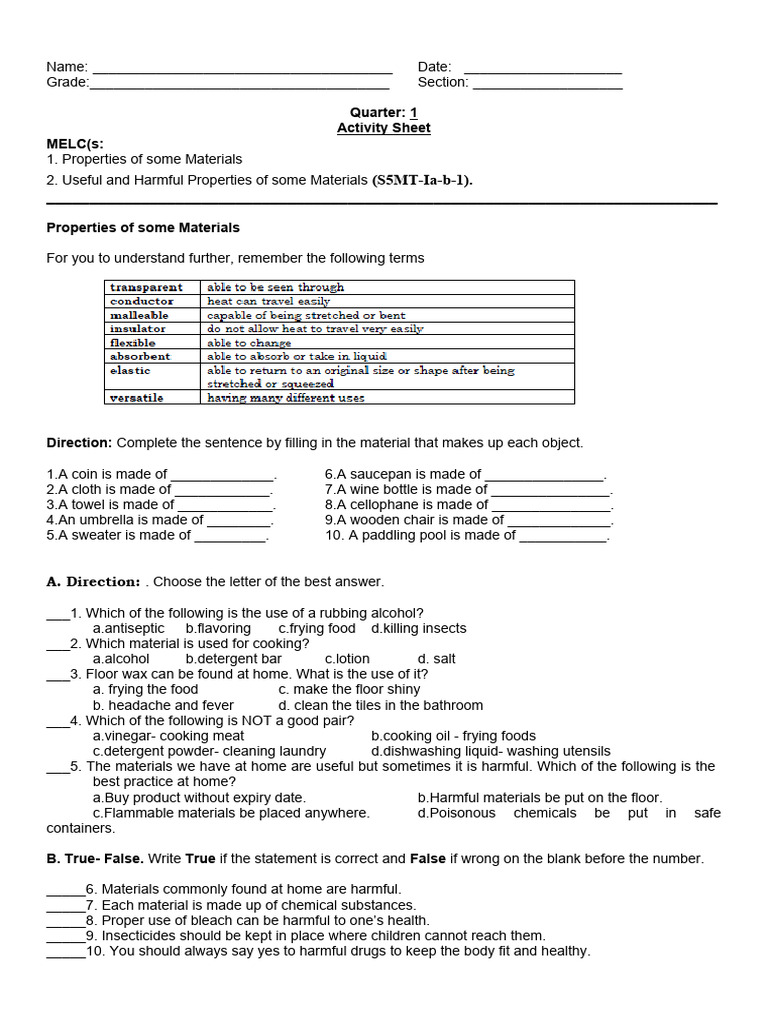 Grade 5 Science Q1 Activity Sheet | PDF | Wellness