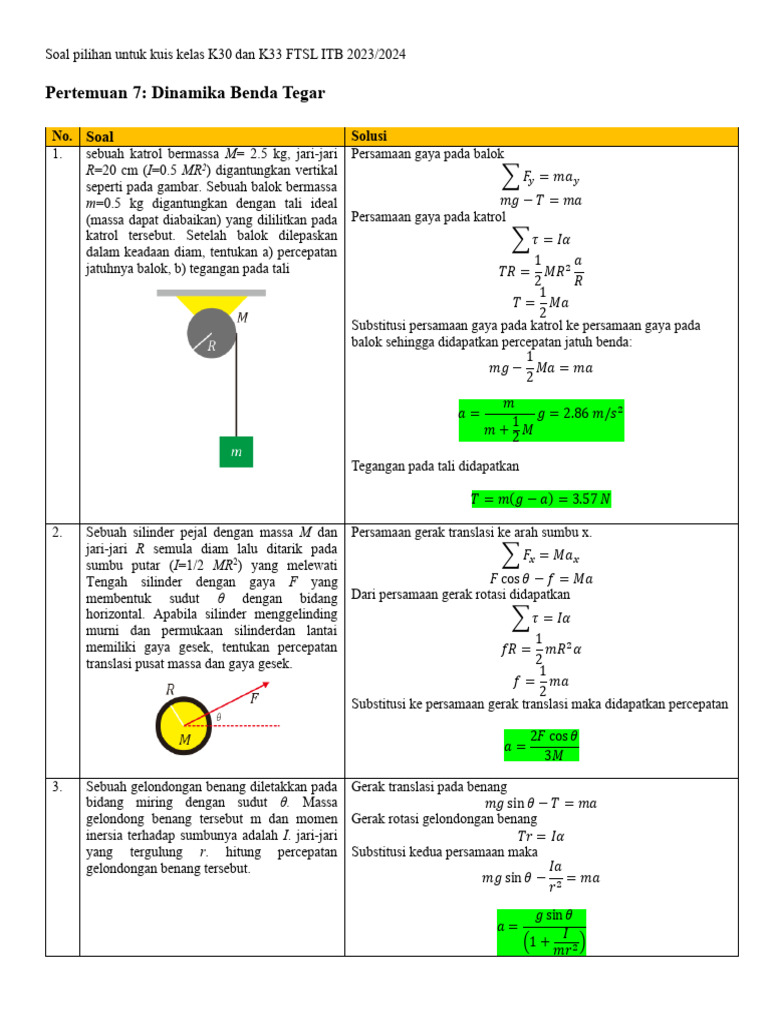Soal Dinamika Benda Tegar | PDF