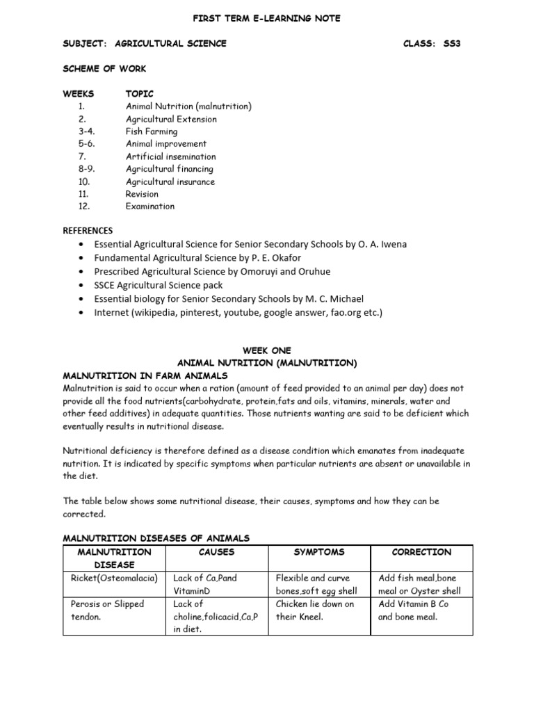 SS3 First Term Agric Scheme of Work | PDF