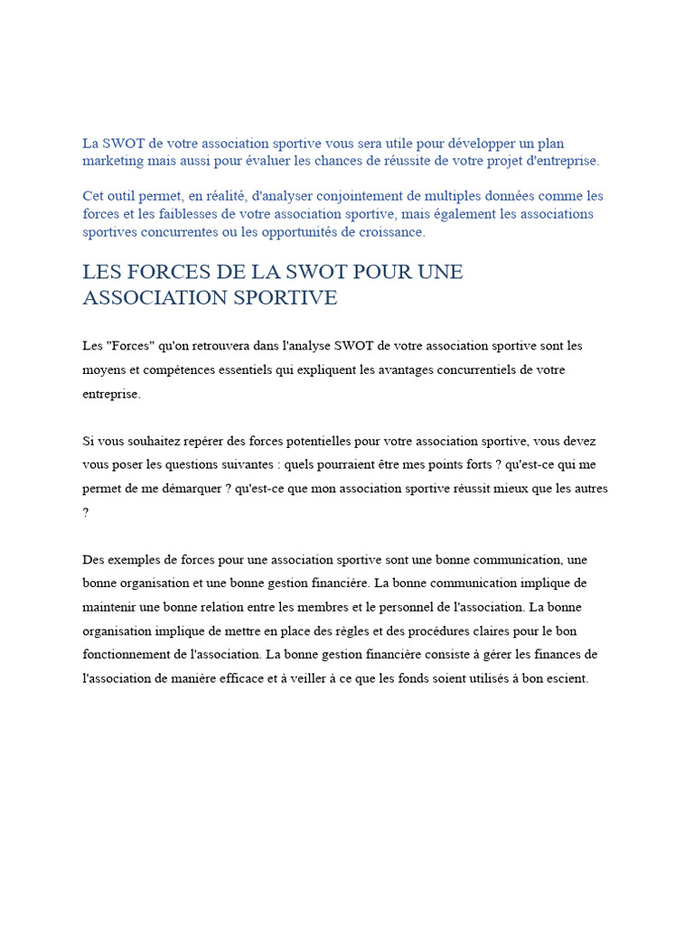 Analyse SWOT Sport | PDF