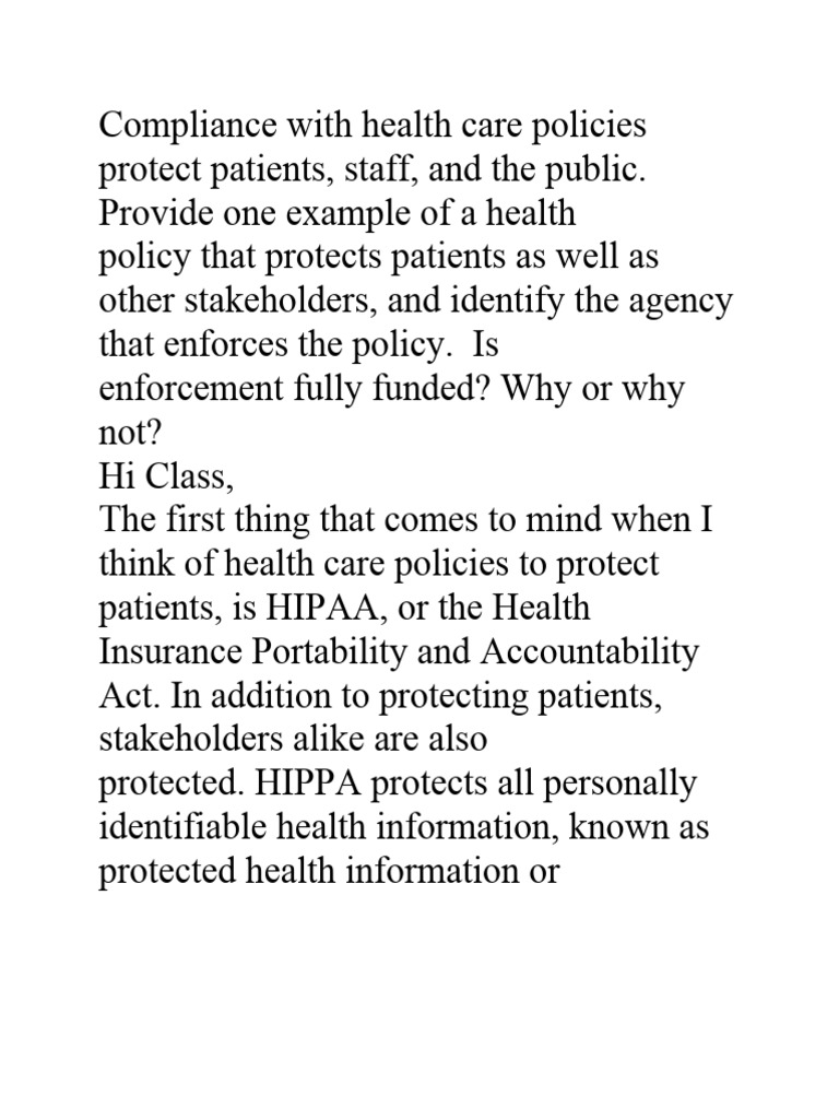 Compliance With Health Care Policies Protect Patients | PDF
