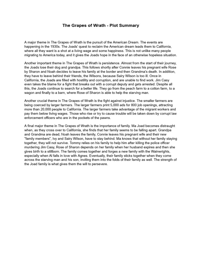Grapes of Wrath: Key Themes Summary | PDF | Mystery, Thriller & Crime ...