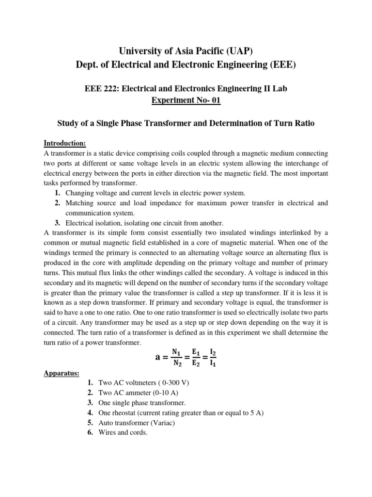 Exp - 01 | PDF | Transformer | Computer Engineering
