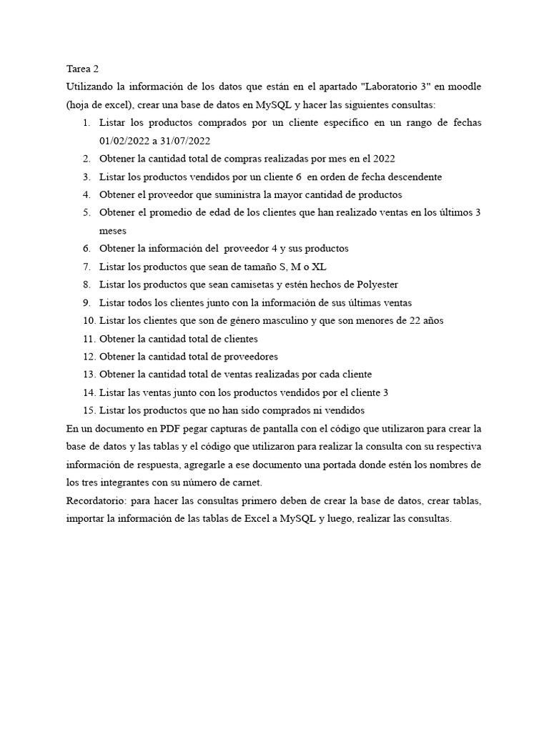 Consultas SQL en MySQL para Tarea 2 | PDF | Negocios | Finanzas y dinero