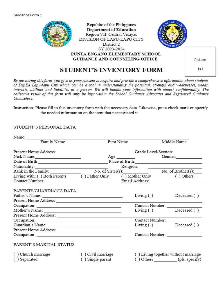 GF 1 Student Inventory Form Final GORRE | PDF