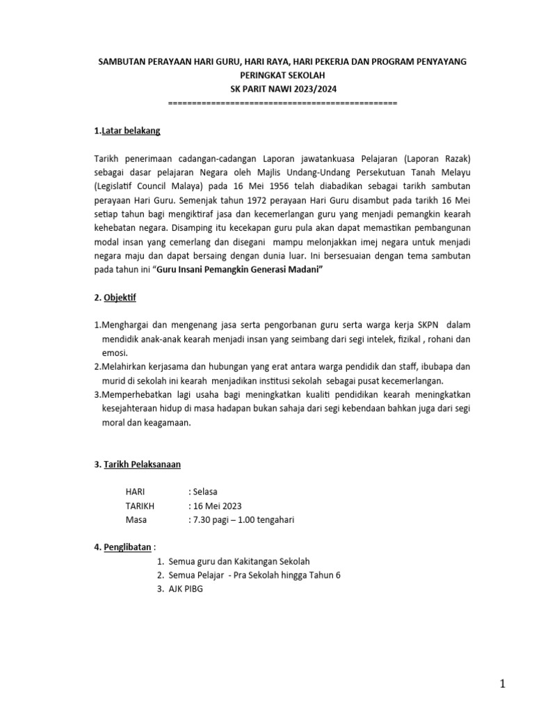 Kertas Kerja Sambutan Hari Guru Pibg | PDF