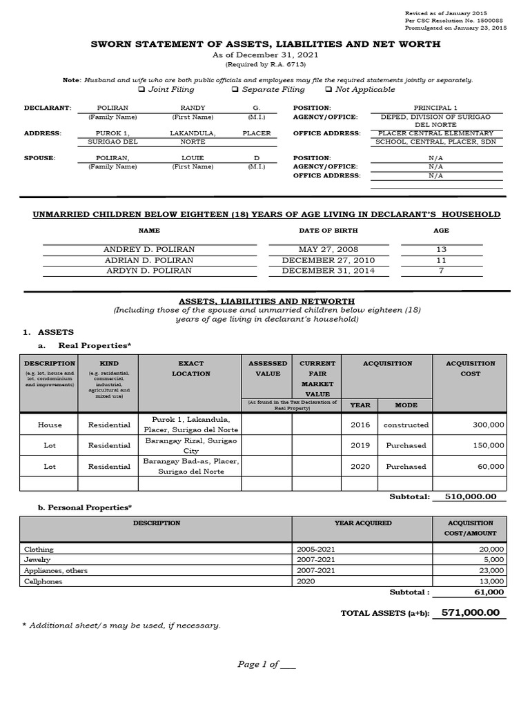 2021 Saln Form | Download Free PDF | Net Worth | Business Economics