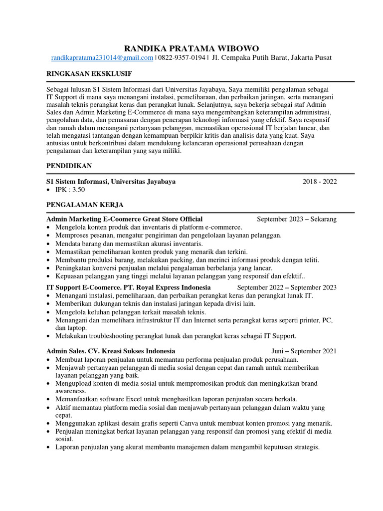 CV Randika Pratama W | PDF | Bisnis