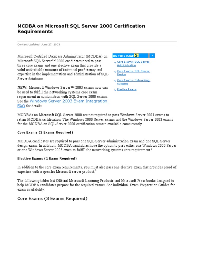 Mcdba | PDF | Microsoft Certified Professional | Microsoft Sql Server