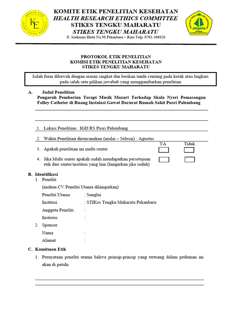 Format Protokol Etik Penelitian | PDF