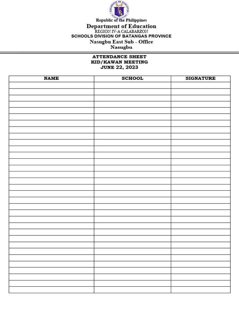 Attendance Sheet Kid-Kawan | PDF