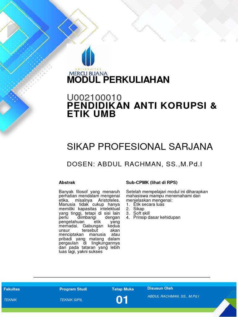Modul Pendidikan Anti Korupsi Dan Etik UMB (TM1) | PDF