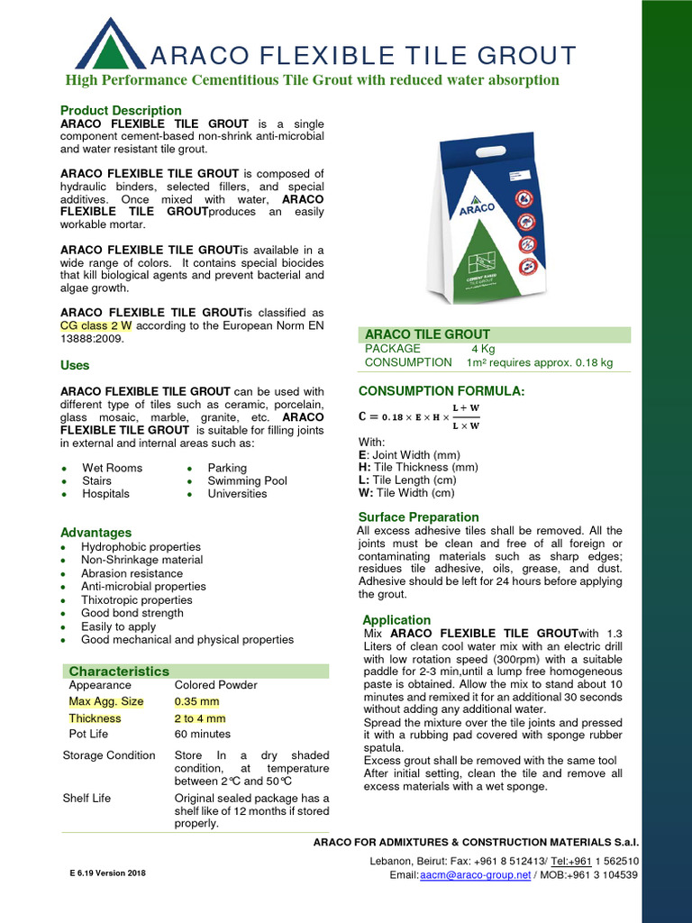 Araco Flexible Tile Grout | PDF
