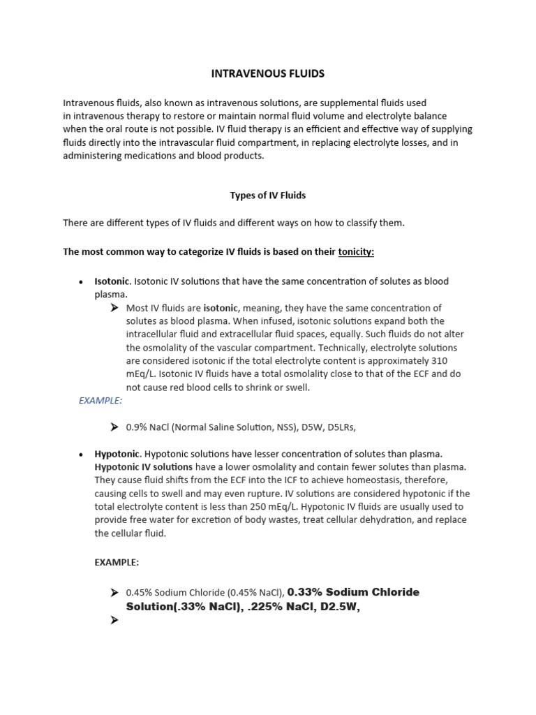 Intravenous Fluids Lect. | PDF