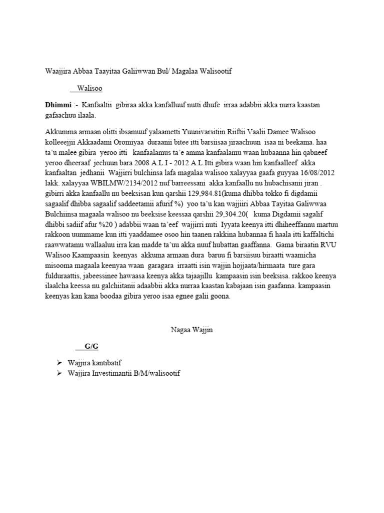 Gaaliwwan Magaala Walisoo | PDF