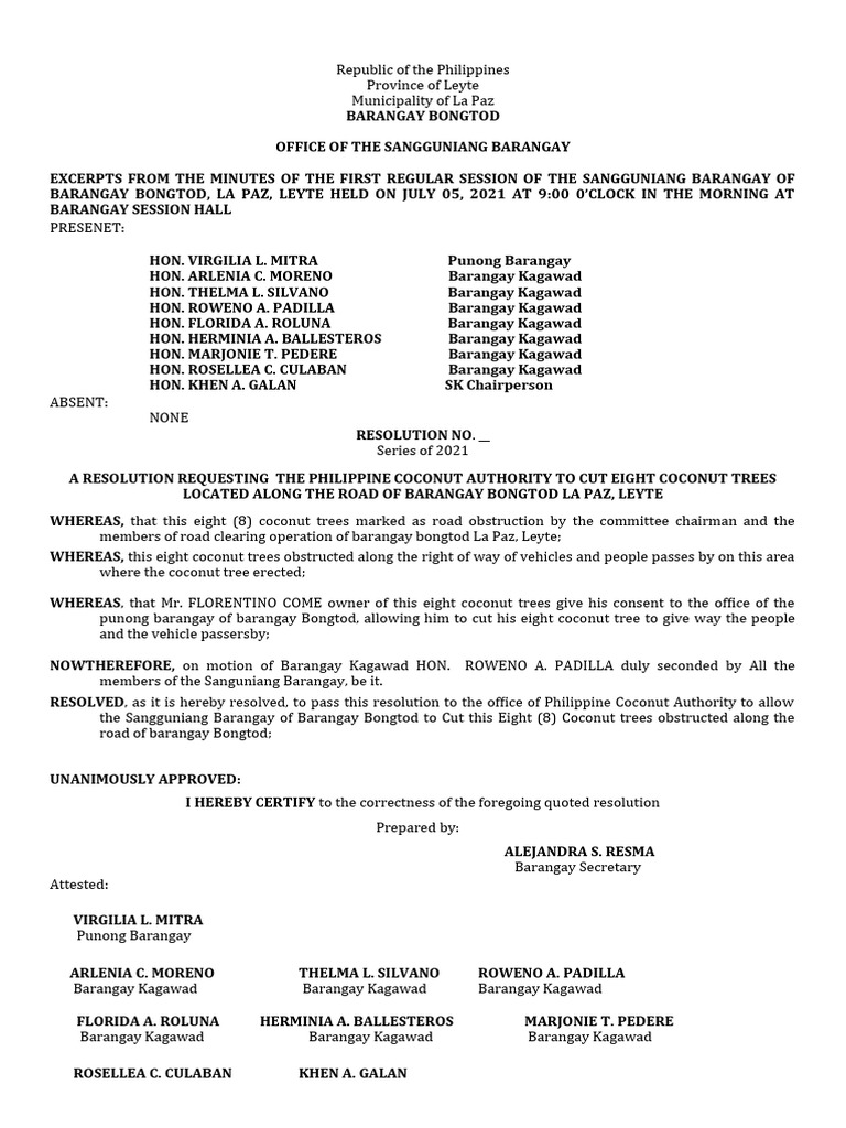 Resolution To Cut Coconut Tree Bongtod | PDF