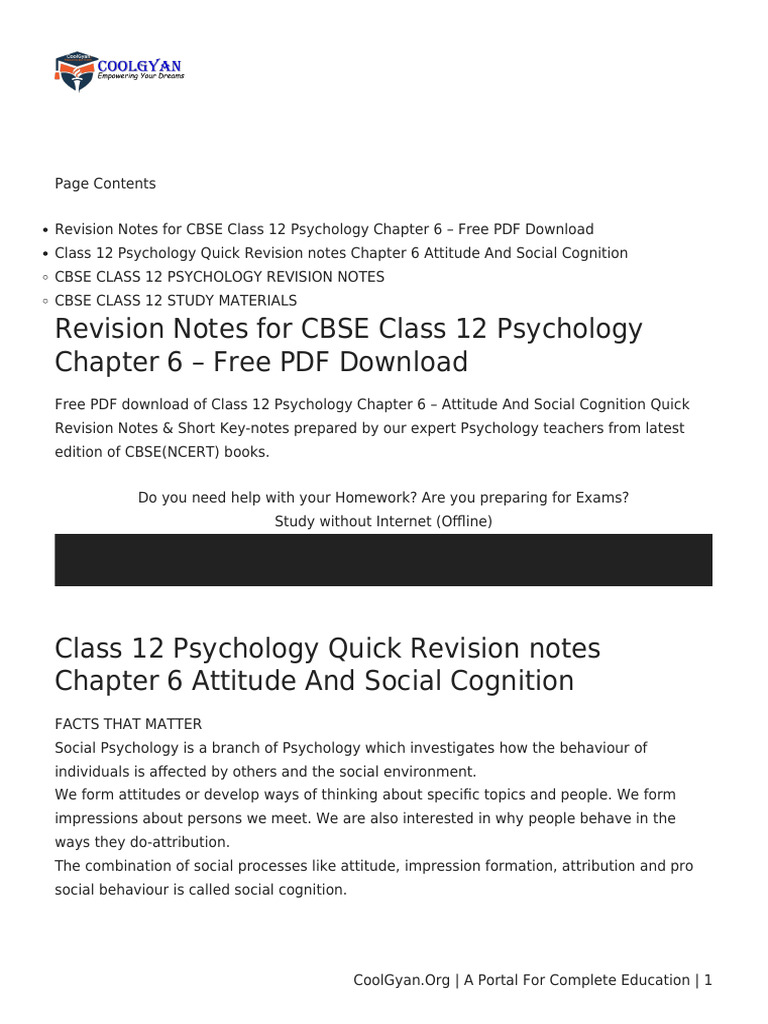 CBSE Class 12 Psychology Revision Notes For Attitude and Social ...