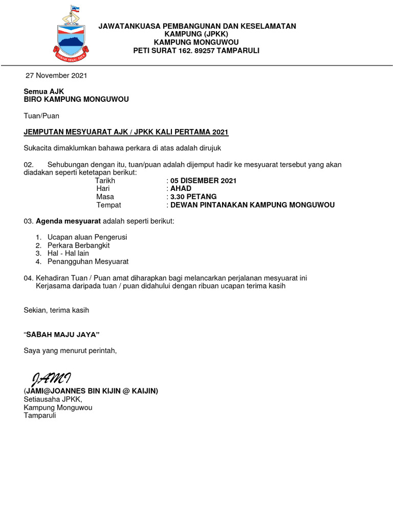 Surat Jemputan Mesyuarat | PDF