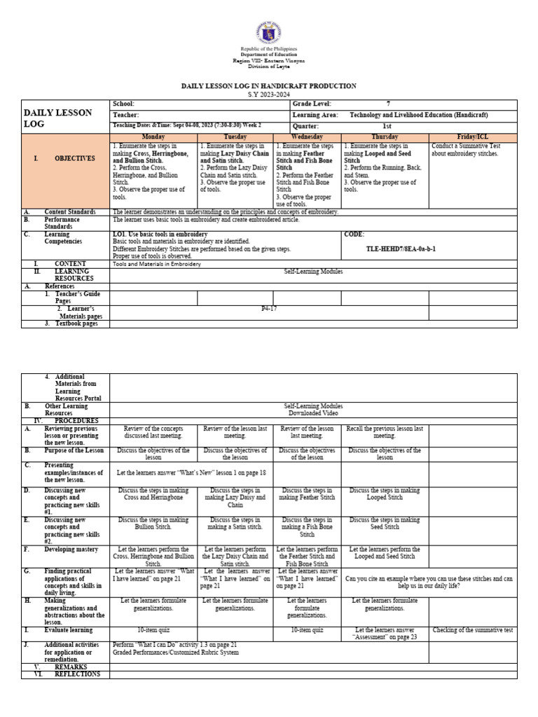 DLL Handicraft - Grade 7 Q1W2 | PDF