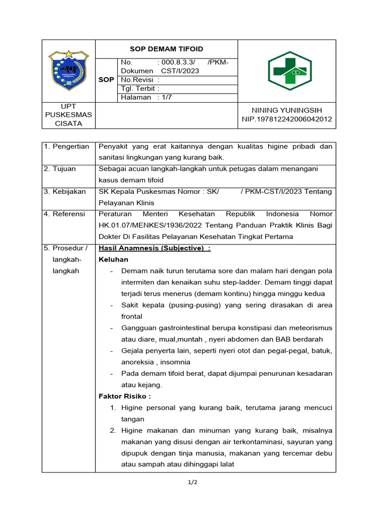 Sop Demam Tifoid 2023 | PDF | Sains & Matematika