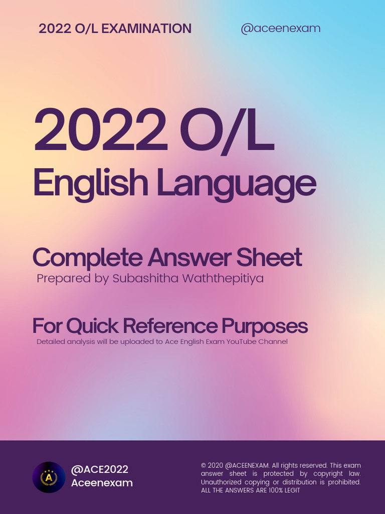 OL English 2022 Part 01 & 02 Complete & Verified Answersheet | PDF