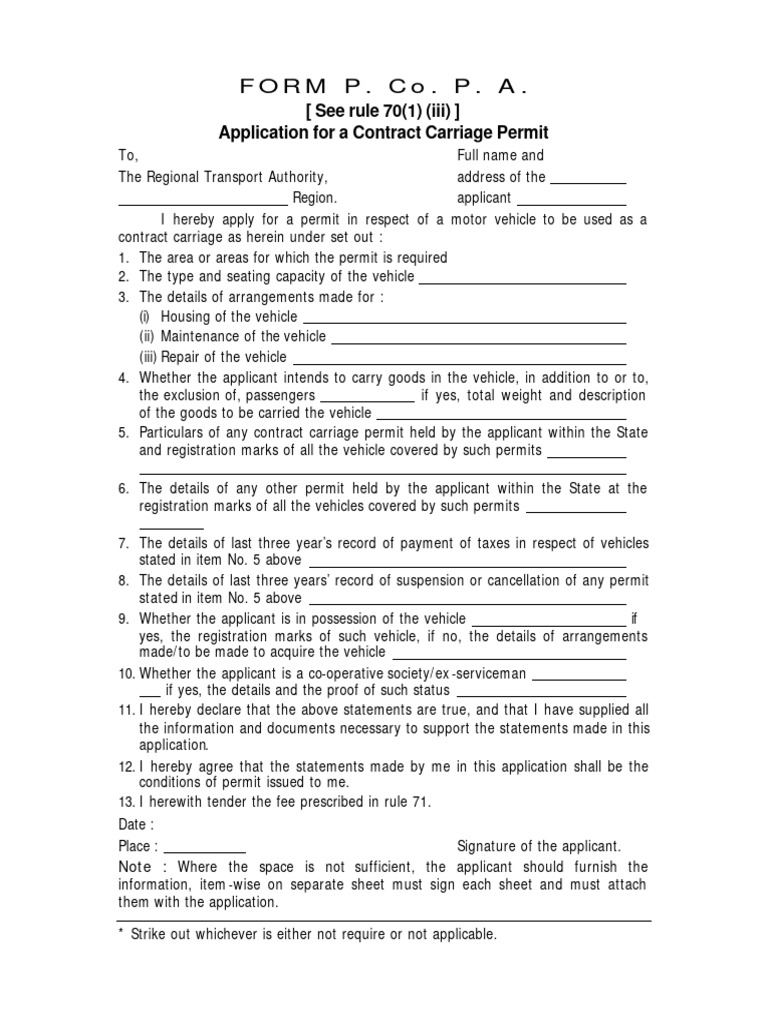 Application For A Contract Carriage Permit | Download Free PDF | Vehicles