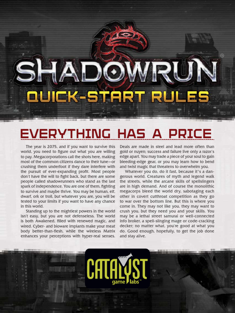 Shadowrun, Fifth Edition Quick-Start Rules | PDF