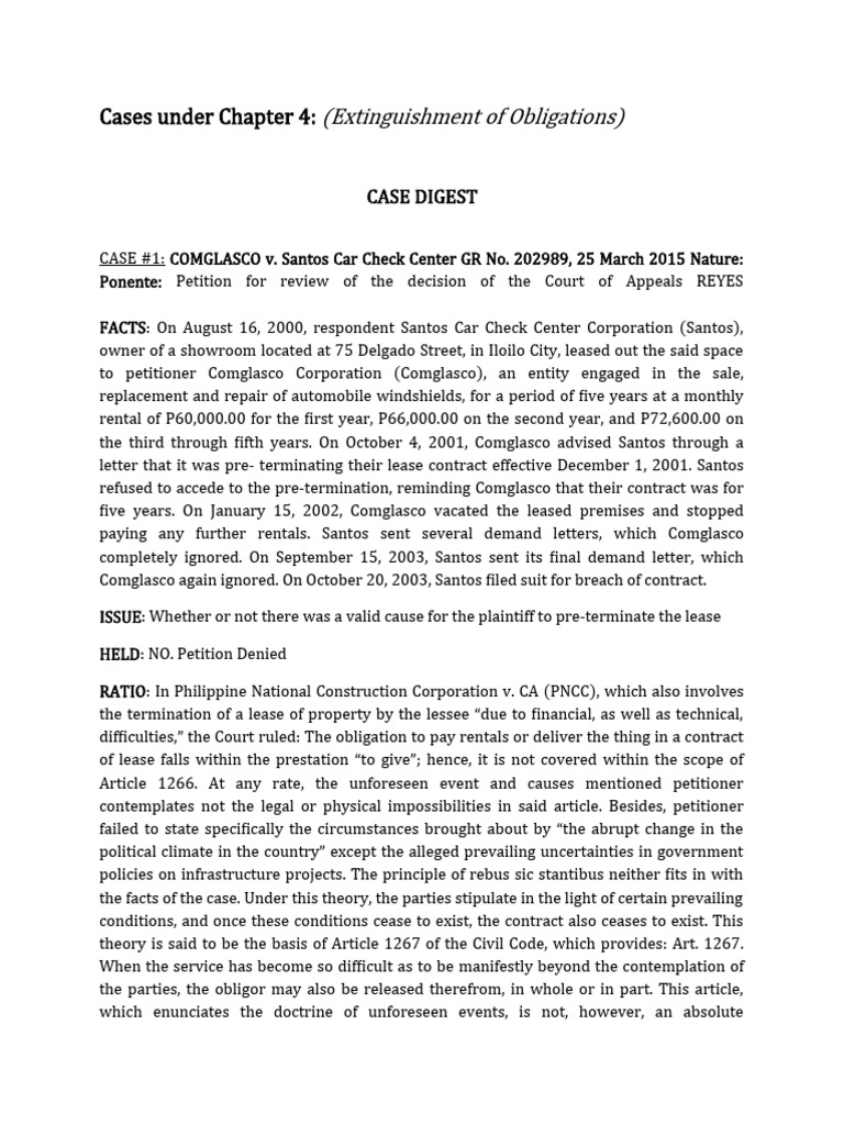 Chapter 4 Case Digests: Obligation Extinguishment | PDF | Foreclosure ...