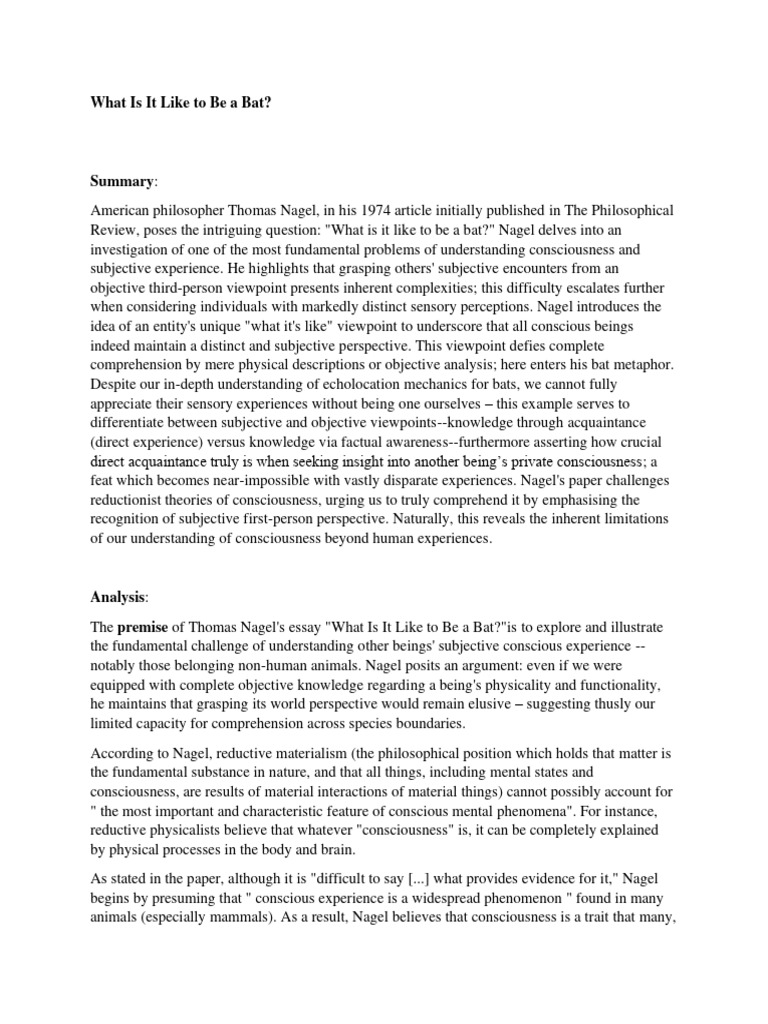 What Is It Like To Be A Bat | PDF