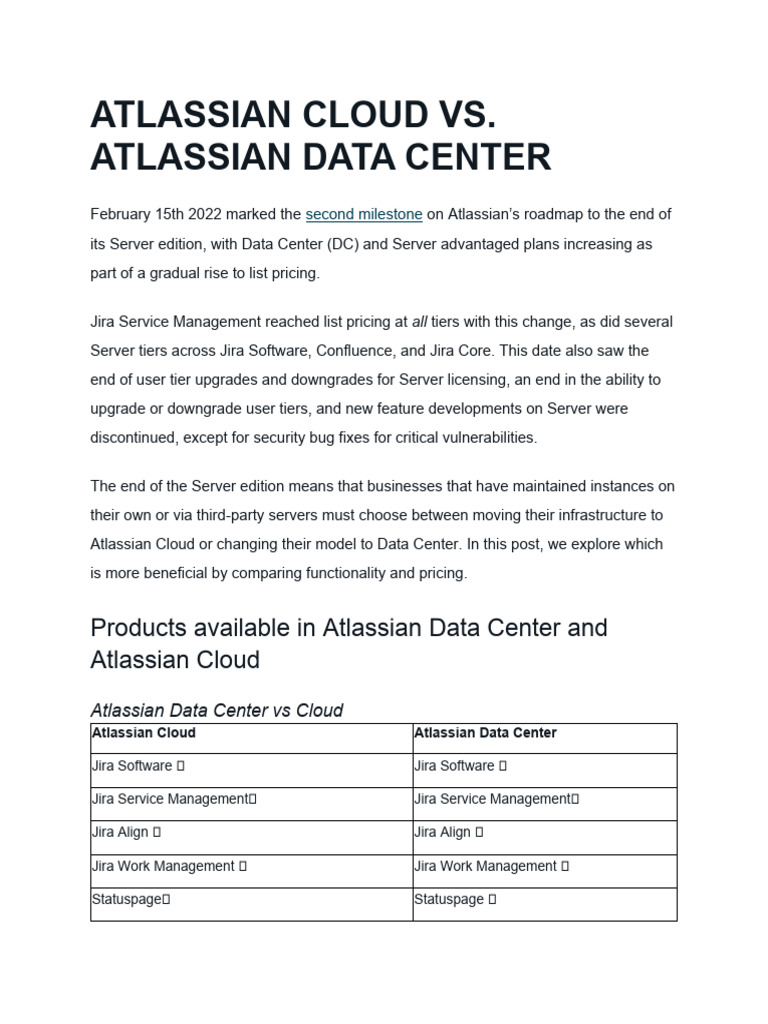 Atlassian Cloud Vs Data Center | PDF | Cloud Computing | Data Center