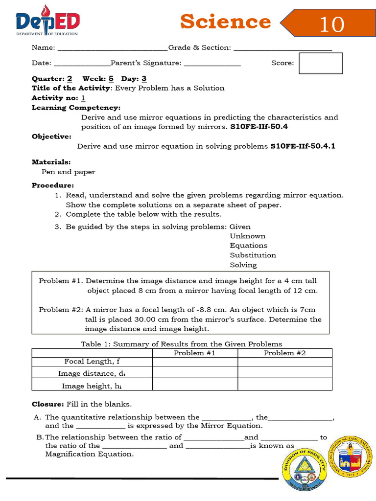 Science 10 - Q2 - DW15 | PDF