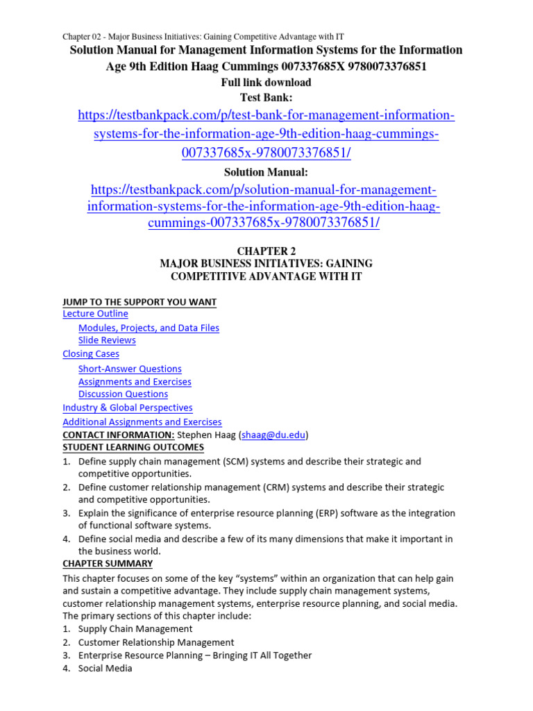 Solution Manual For Management Information Systems For The Information ...