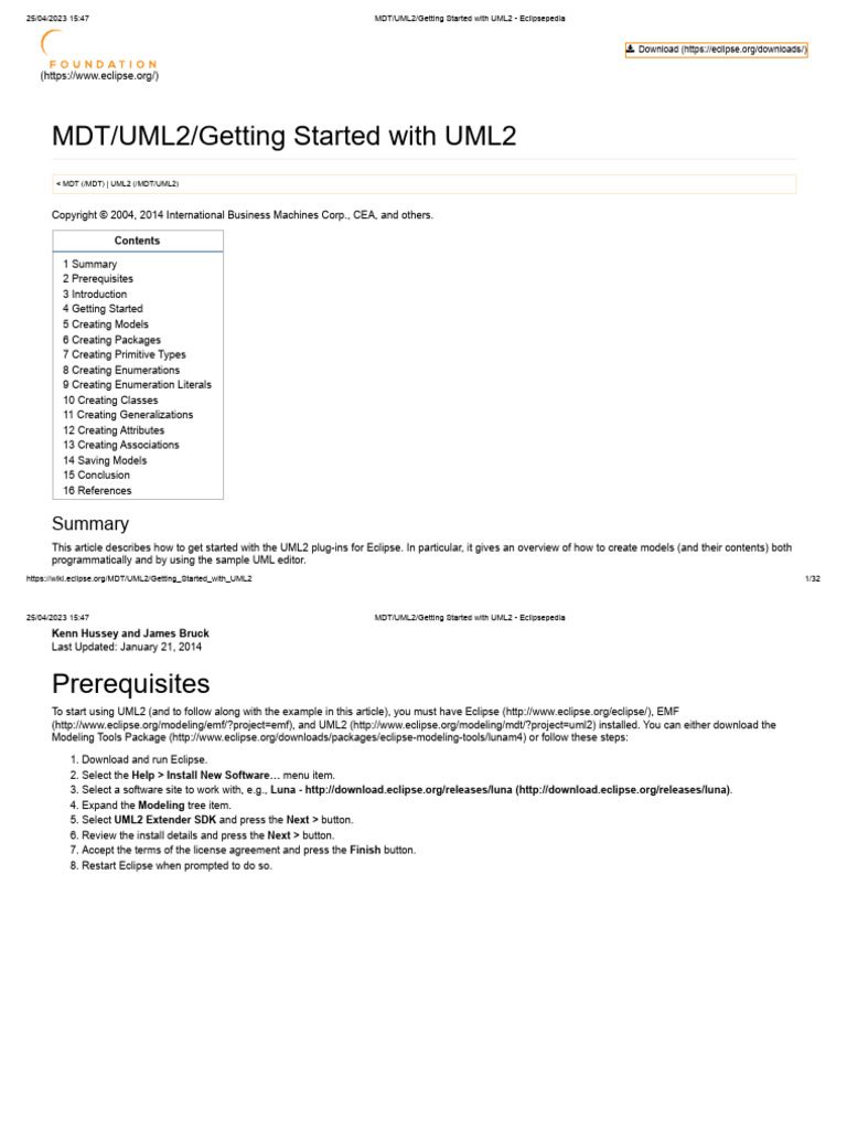MDT - UML2 - Getting Started With UML2 - Eclipsepedia | PDF