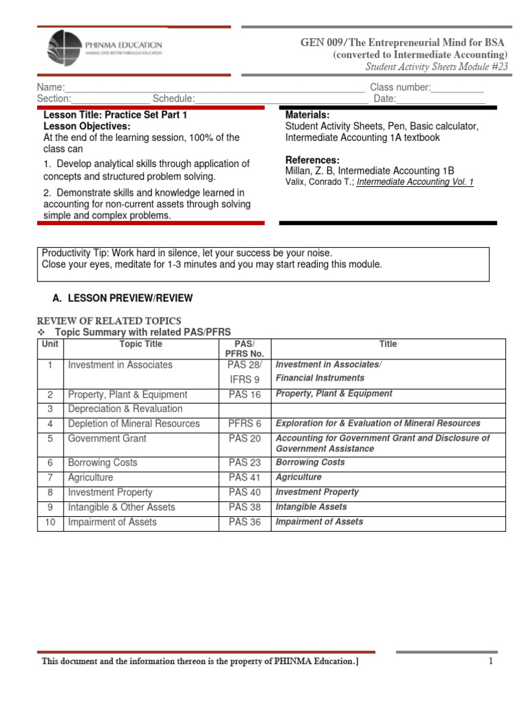 GEN 009 - SAS 23 - Practice Set 1 | PDF