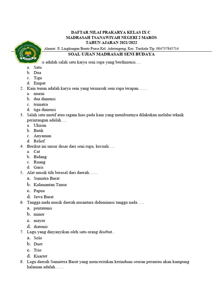 Soal UM SEN BUD | PDF