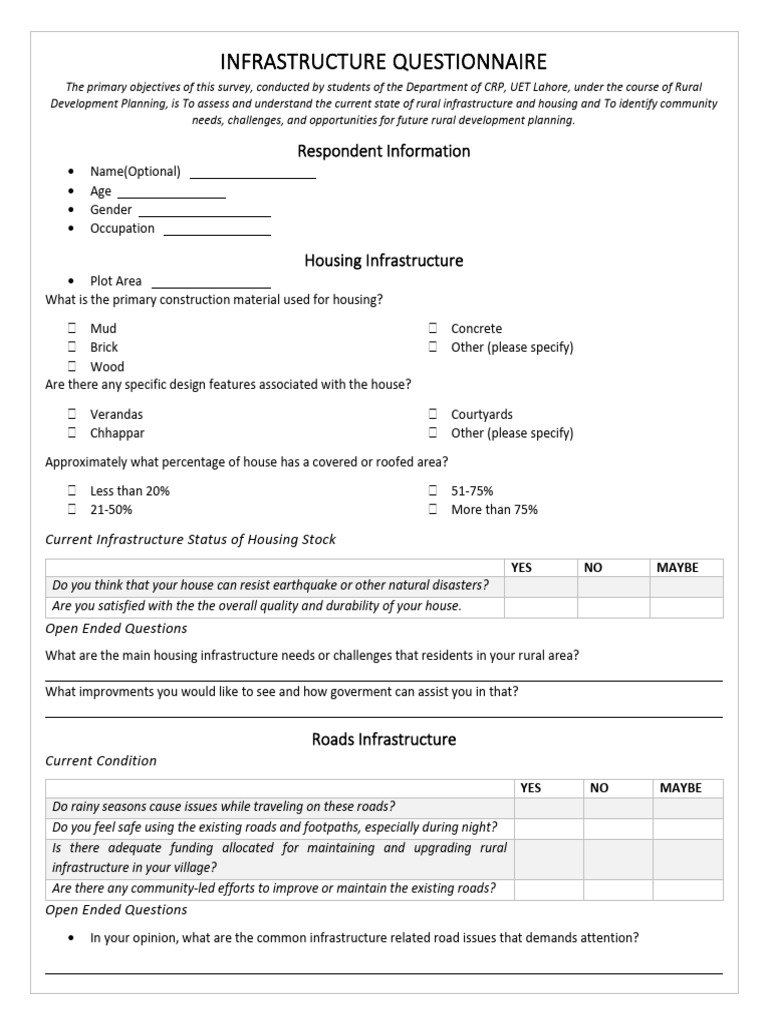 Infrastructure Questionnaire | PDF