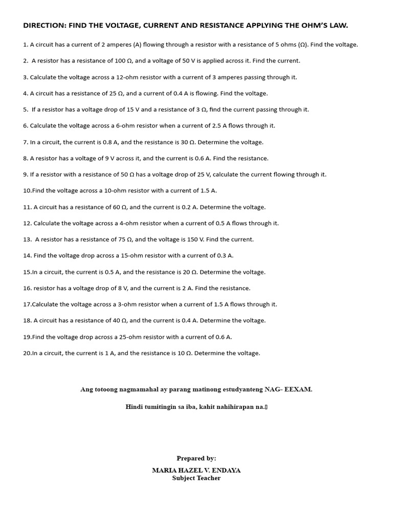Science Quiz Ohms Law | PDF