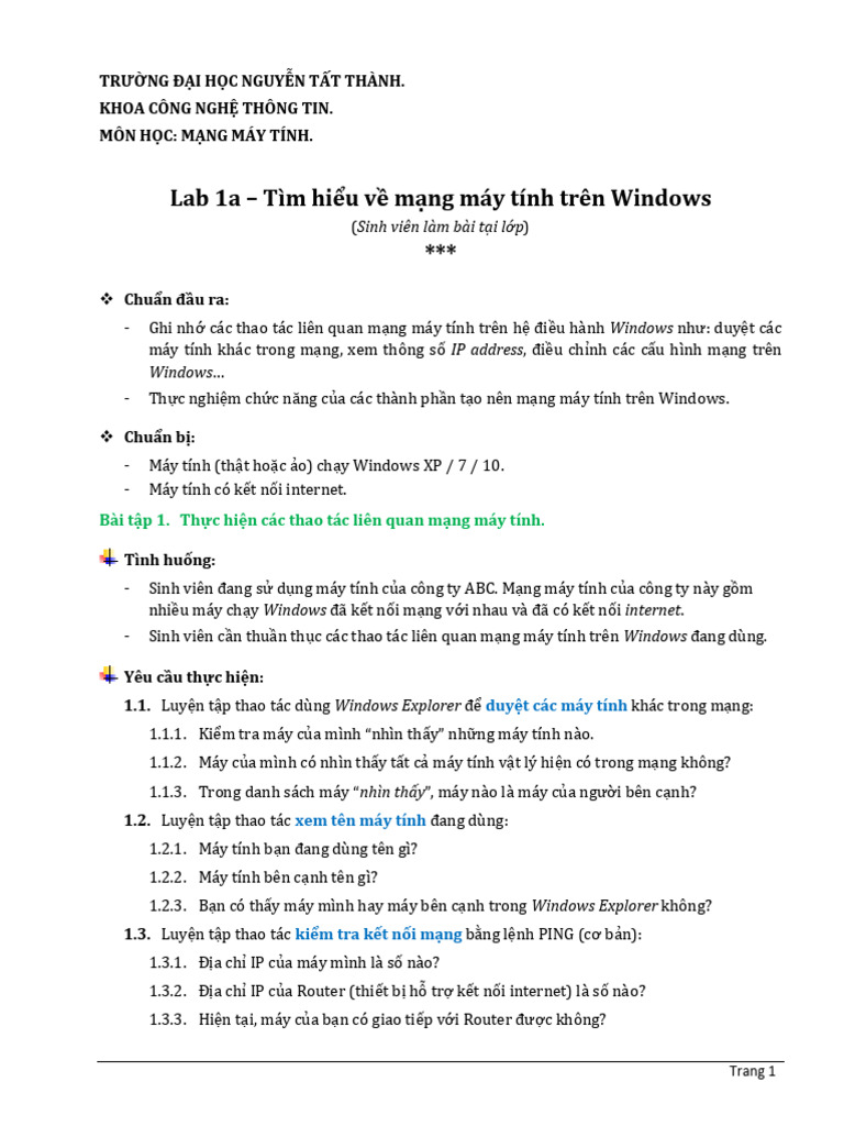 Lab 1a - Tim Hieu Mang May Tinh | PDF