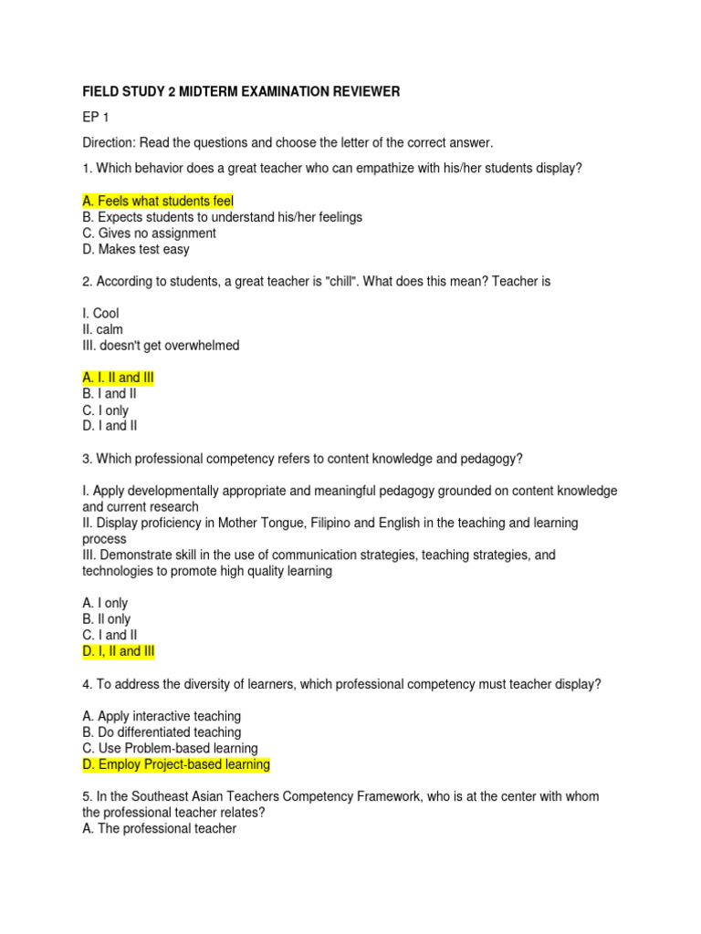 Field Study 2 Midterm Examination Reviewer | PDF