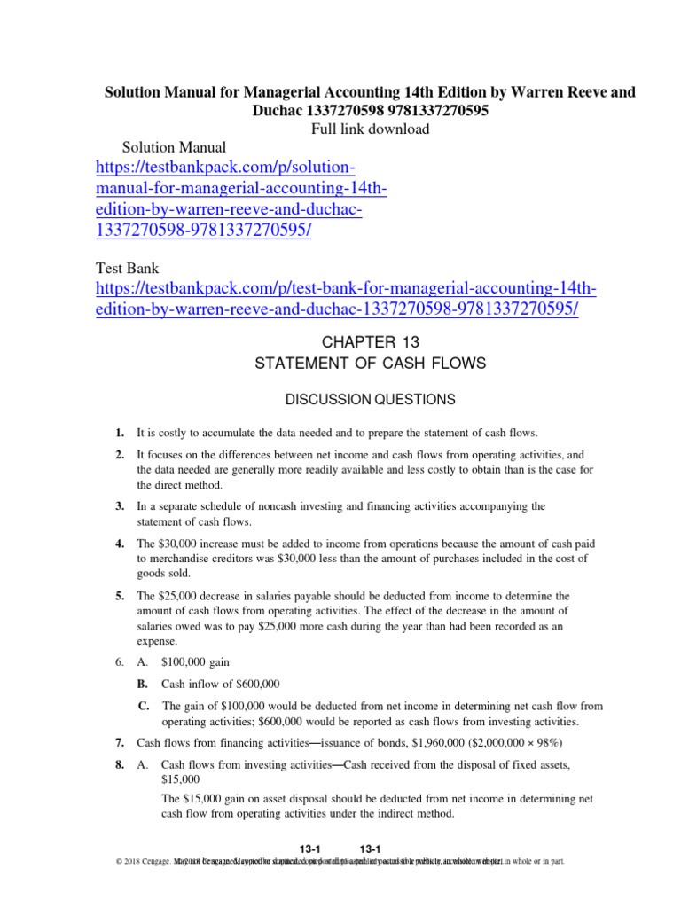 Managerial Accounting Cash Flow Solutions | PDF