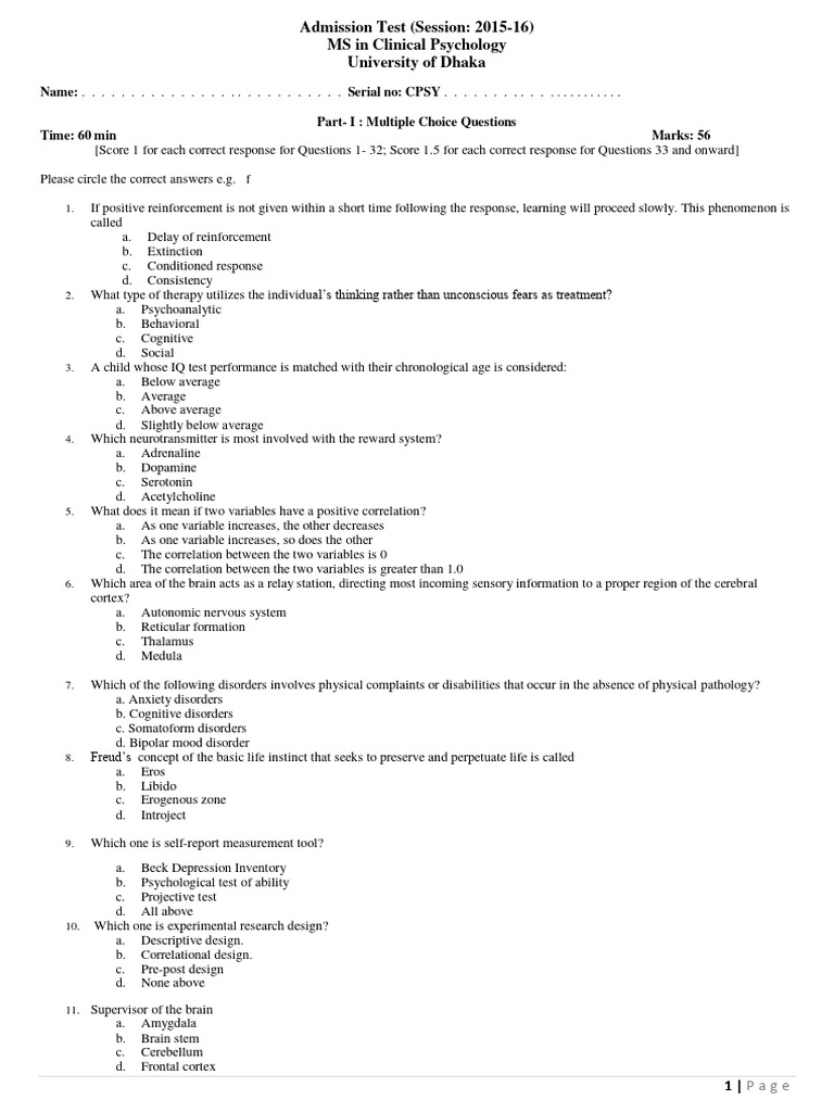 Sample Question For Admission Test | PDF | Mental Disorder | Anger