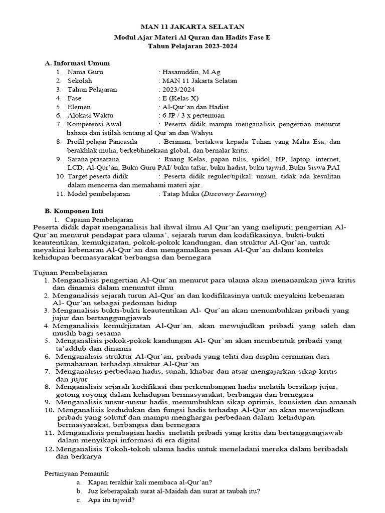 Modul Qurdis-Pokok Kandungan Al Qur'an | PDF